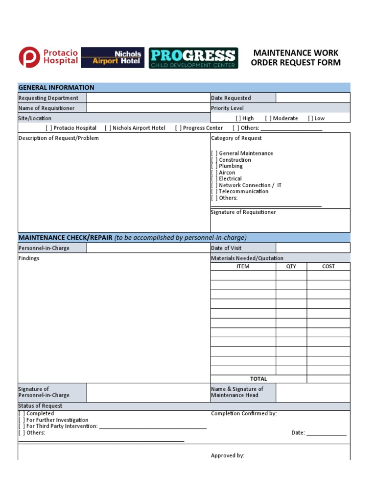 Maintenance Work Order Form | PDF