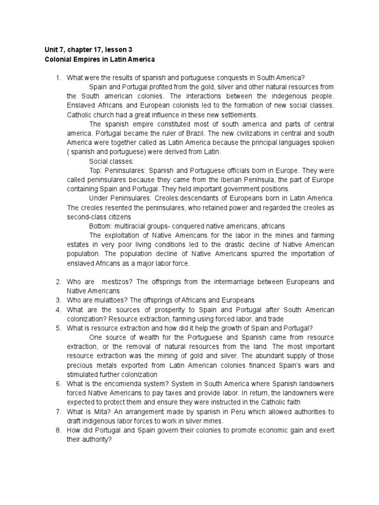 Unit 7 - Chapter 17 - Lesson 3 | PDF | European Colonization Of The ...