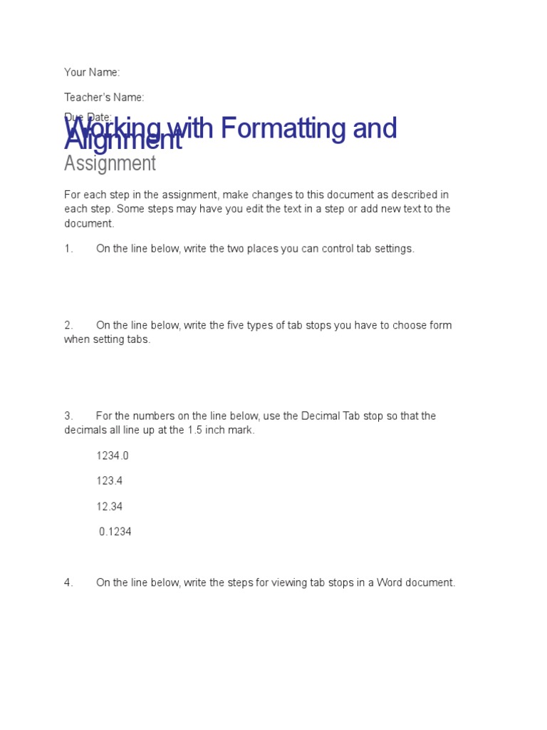Working With Formatting and Alignment: Assignment | PDF
