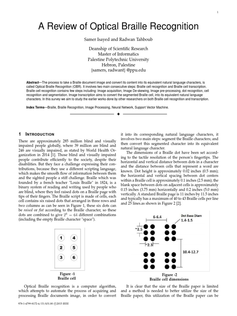 A Review Of Optical Braille Recognition Download Free Pdf Image Scanner Computing And 