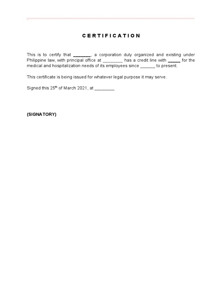 Sample Certificate of Credit Line | PDF