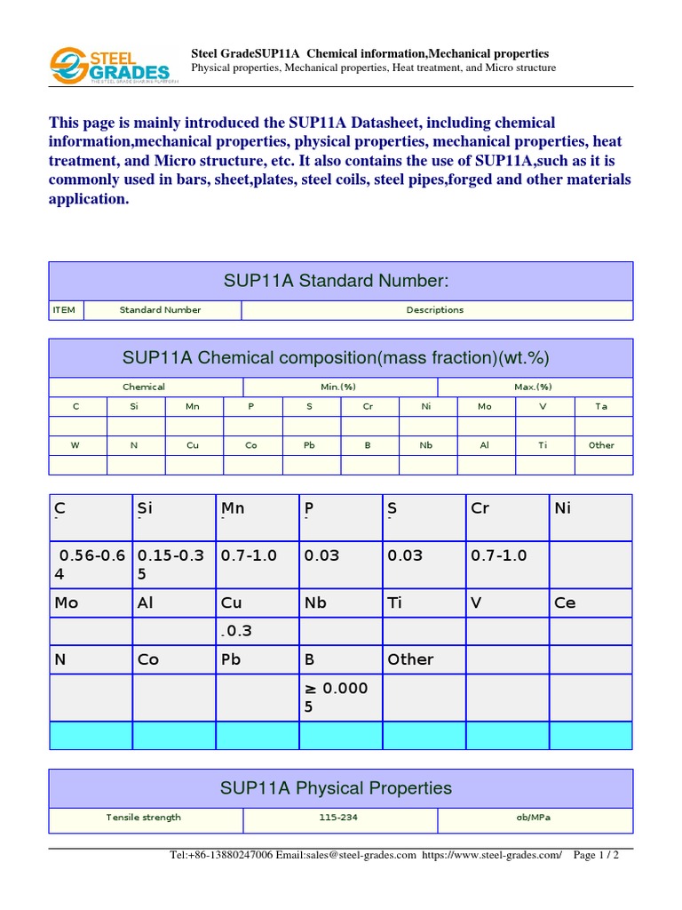 Datasheet For Steel Grades Carbon Steel SUP11A | PDF | Rolling ...