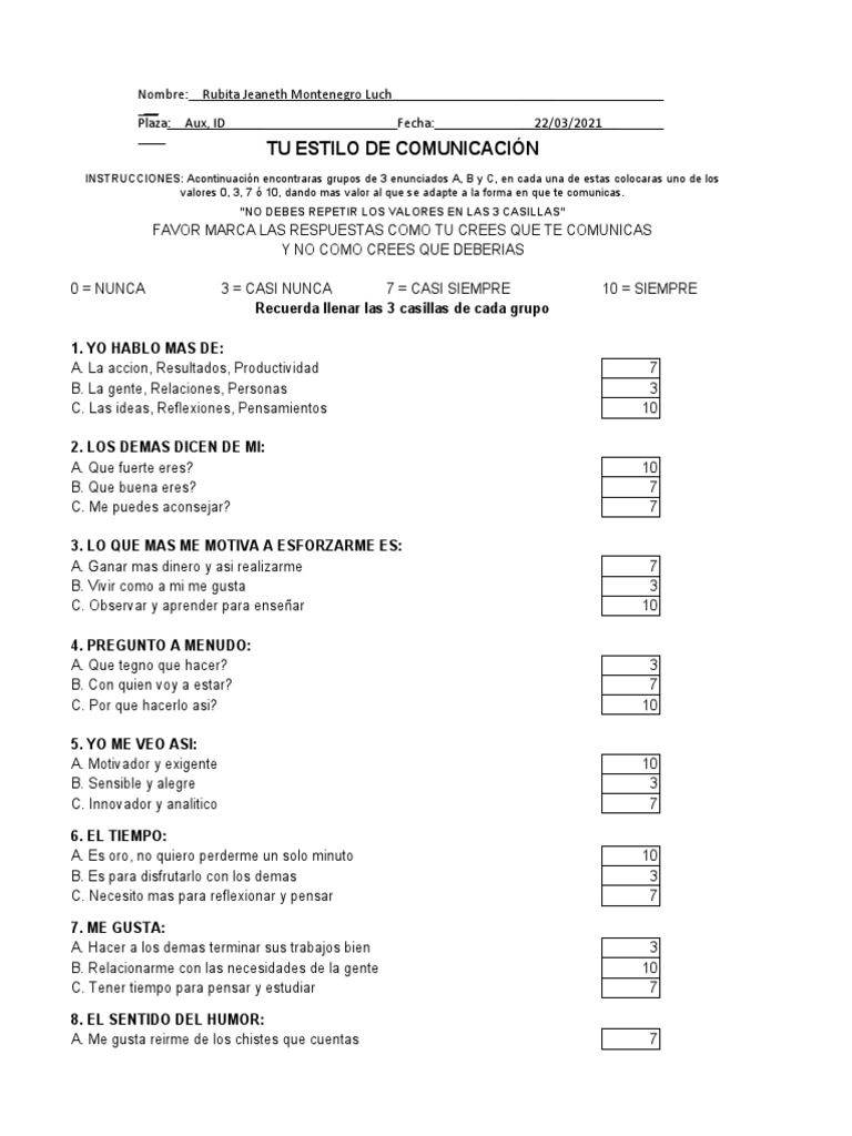 Prueba de Comunicacion | PDF