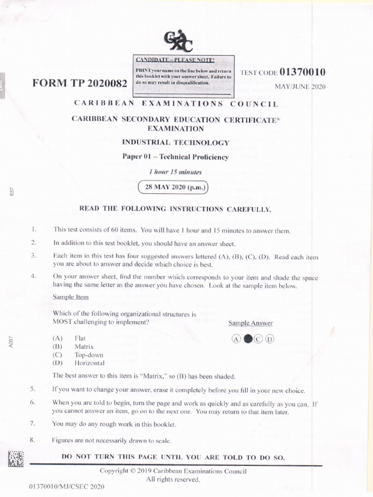 2020 Electrical CSEC Paper | PDF