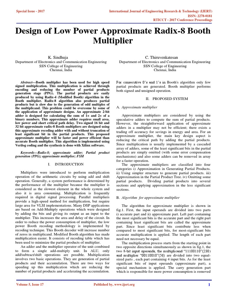 Design of Low Power Approximate Radix 8 Booth Multiplier IJERTCONV5IS17004 | PDF ...