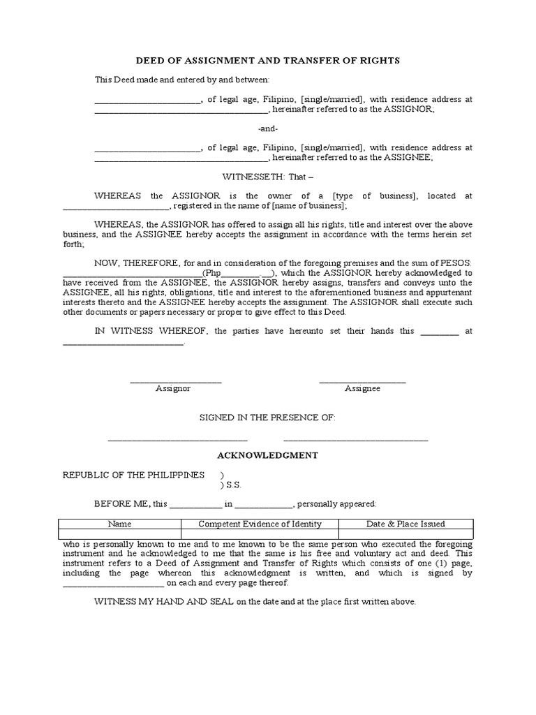 Blank Deed of Assignment - Business | Download Free PDF | Assignment ...