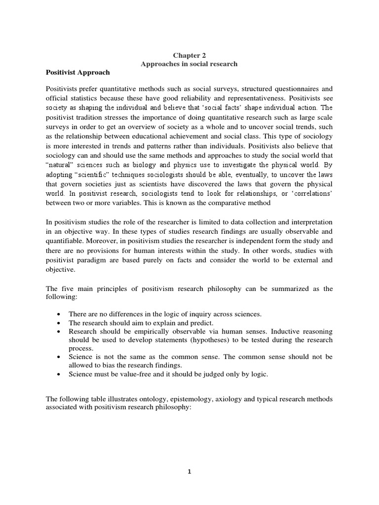 Positivist Approach: Approaches in Social Research | PDF | Positivism ...