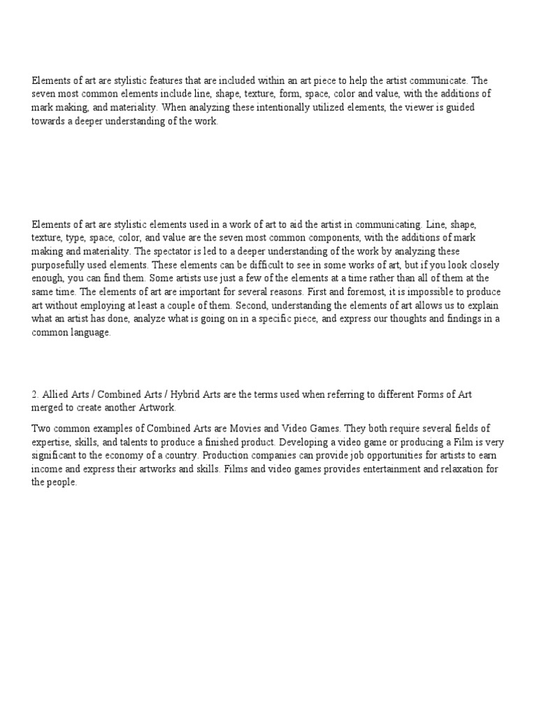 Elements of Art Are Stylistic Features That Are Included Within An Art ...