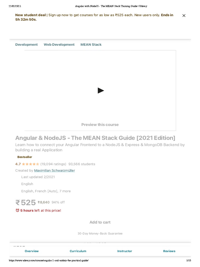 Angular With Nodejs The Mean Stack Training Guide Udemy Pdf Web Application Software