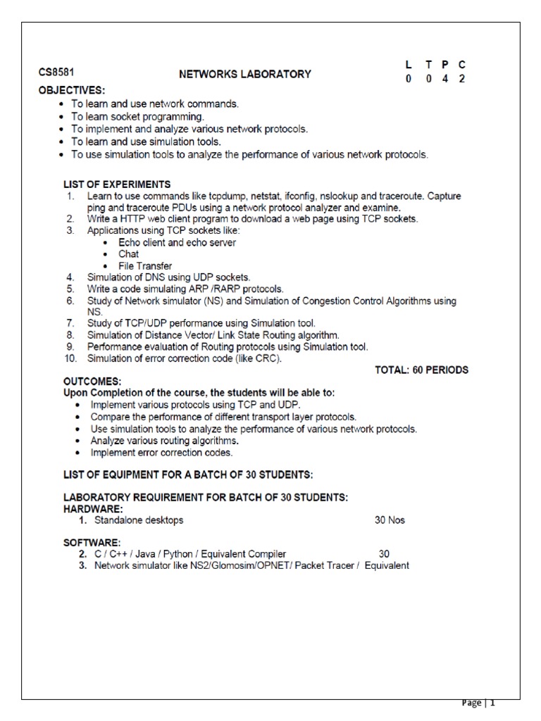 CS8581 Networks Lab Manual | PDF | Routing | Transmission Control Protocol