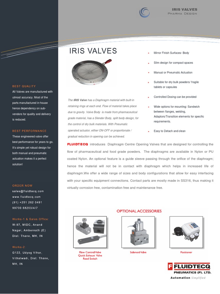 Iris Valves Pharma Design: Fluidtecq | PDF | Valve | Actuator