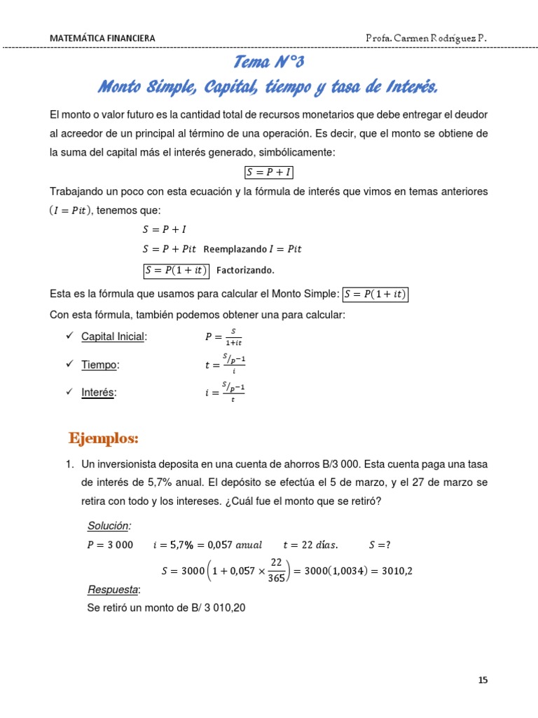 TEMA 3 Monto Simple, Capital, Tiempo y Tasa de Interés | PDF | Finanzas ...