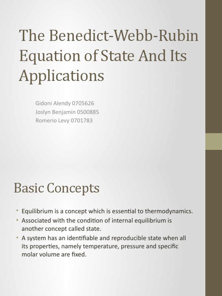 Benedict Webb Rubin Equation of State 2