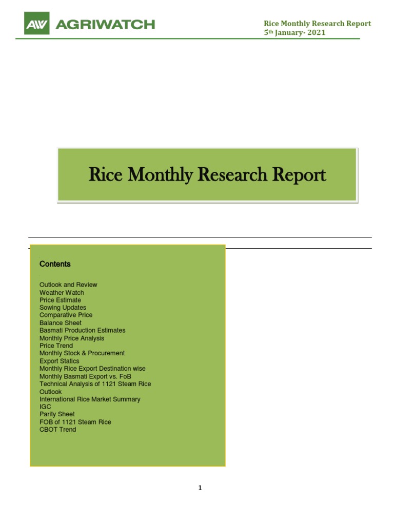 Rice Monthly Research Report 5 January-2021 | PDF | Rice | Agriculture