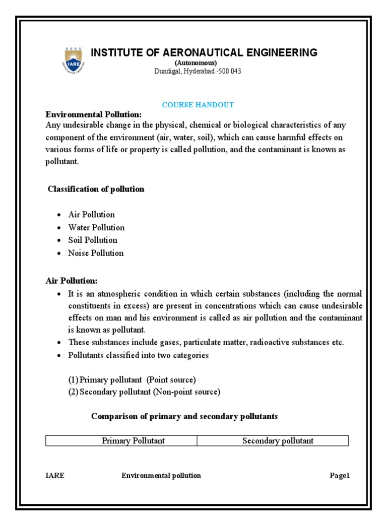 Environmental Pollution Notes | PDF | Eutrophication | Water Pollution