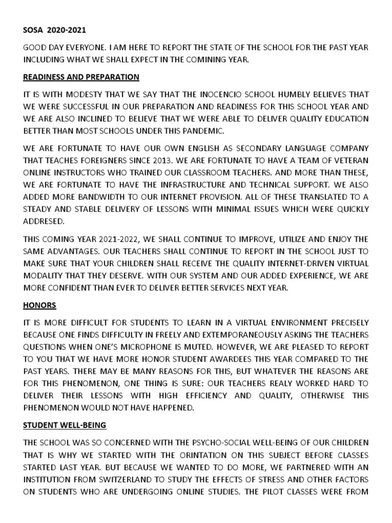 Sosa 2020 2021 | PDF | Well Being | Teachers