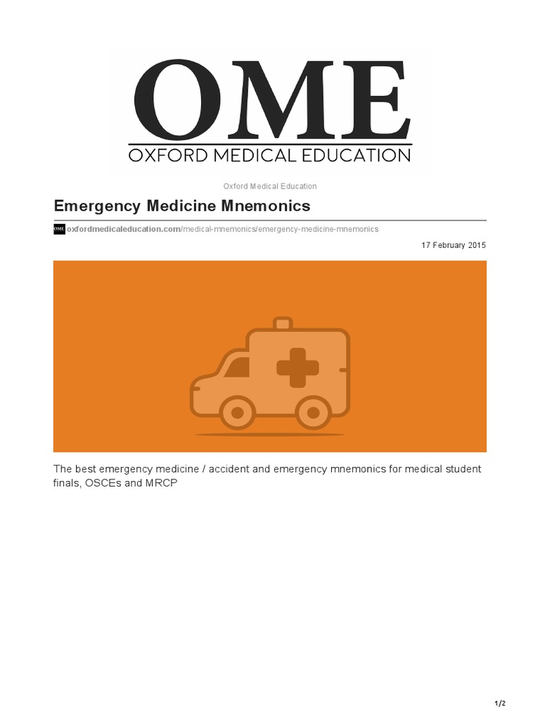 Emergency Medicine Mnemonics | PDF