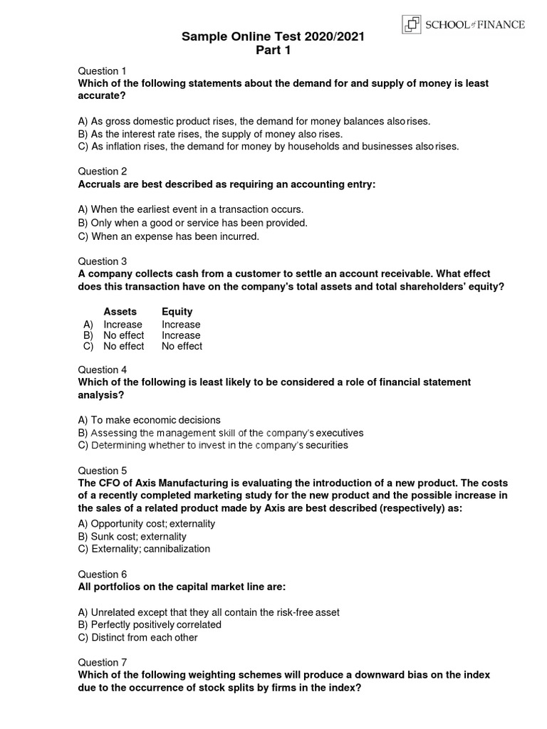 Sample Online Test 2020-2021 | Download Free PDF | Cost Of Capital | Stocks