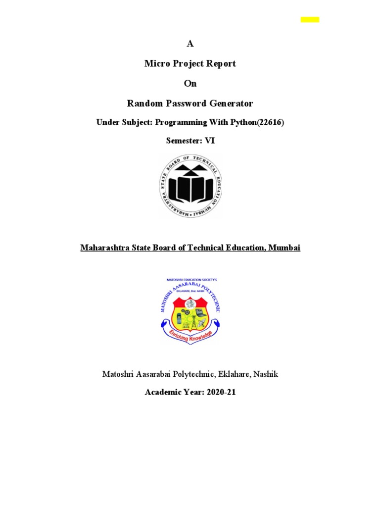 A Micro Project Report On Random Password Generator: Under Subject ...
