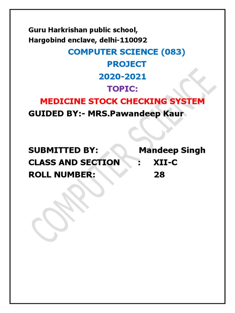 Medicine Stock Checking System Mandeep | PDF | Python (Programming ...