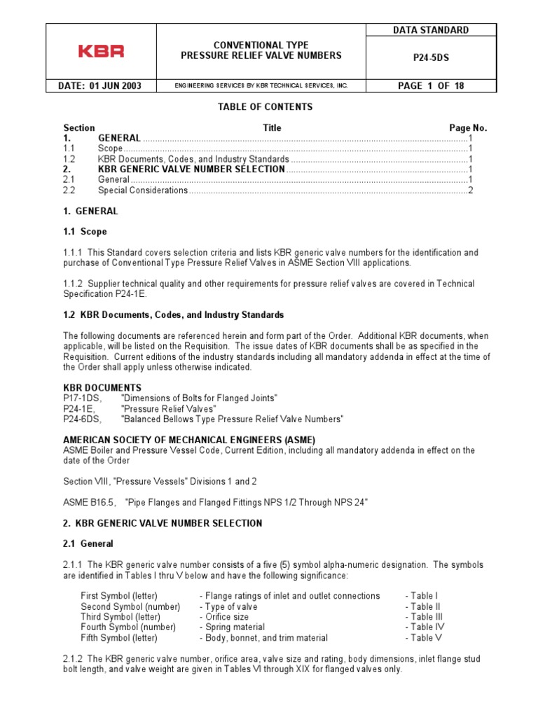 Conventional Type Pressure Relief Valve Numbers | PDF | Valve ...