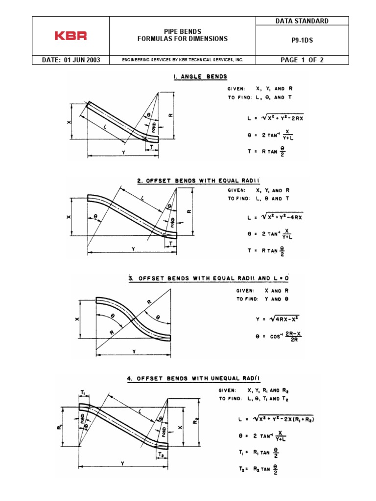 Pipe Bends-Formulas For Dimensions | PDF