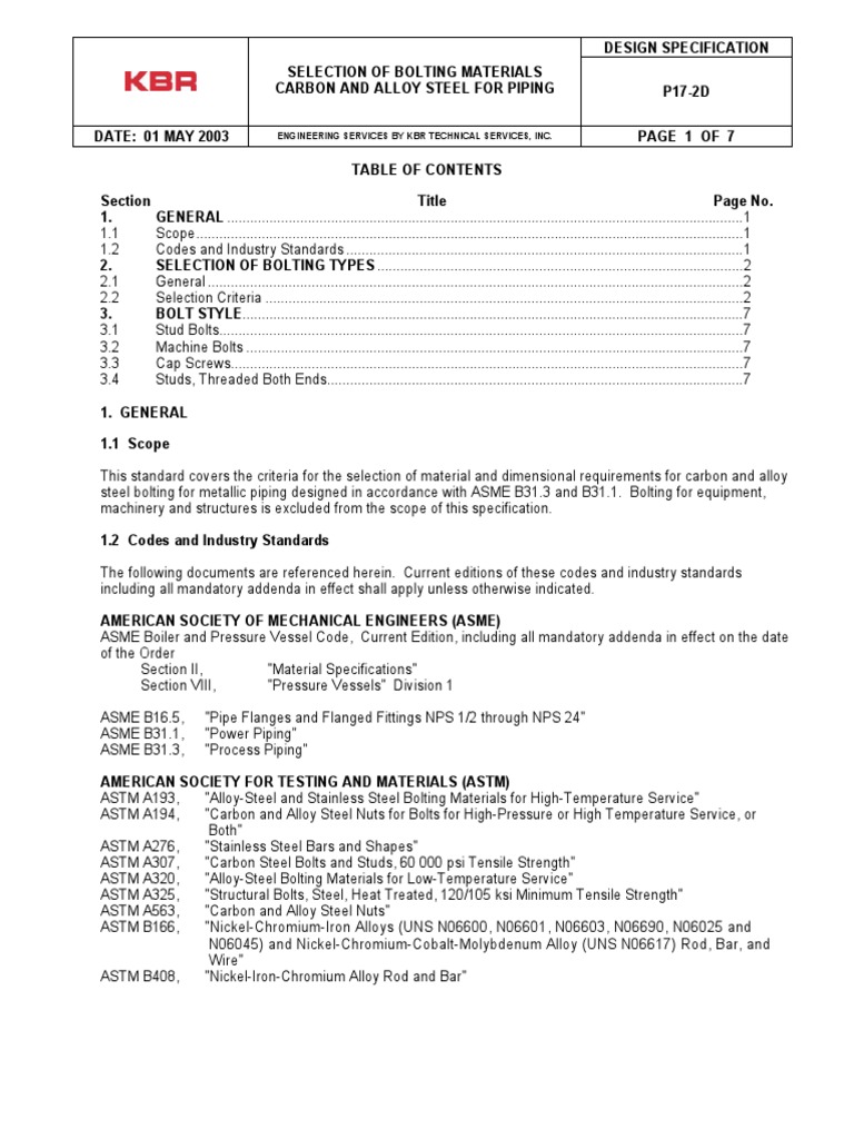 Selection of Bolting Materials, Carbon and Alloy Steel For P | PDF ...