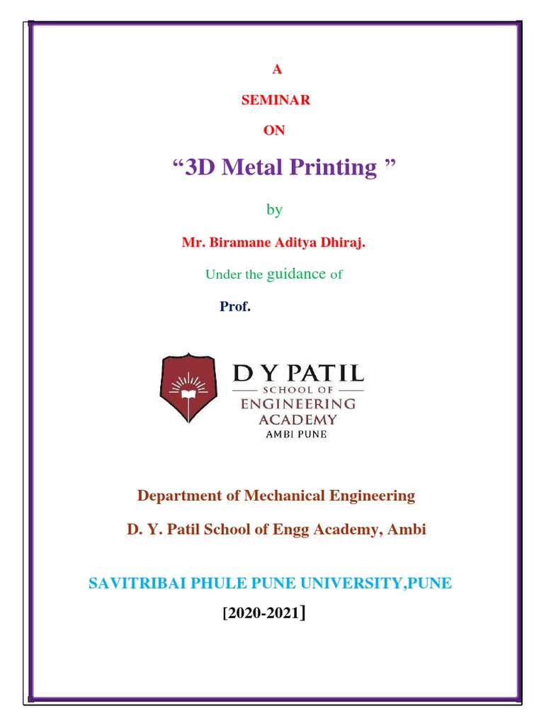 3D Metal Printing Seminar Report | PDF | 3 D Printing | 3 D Computer ...