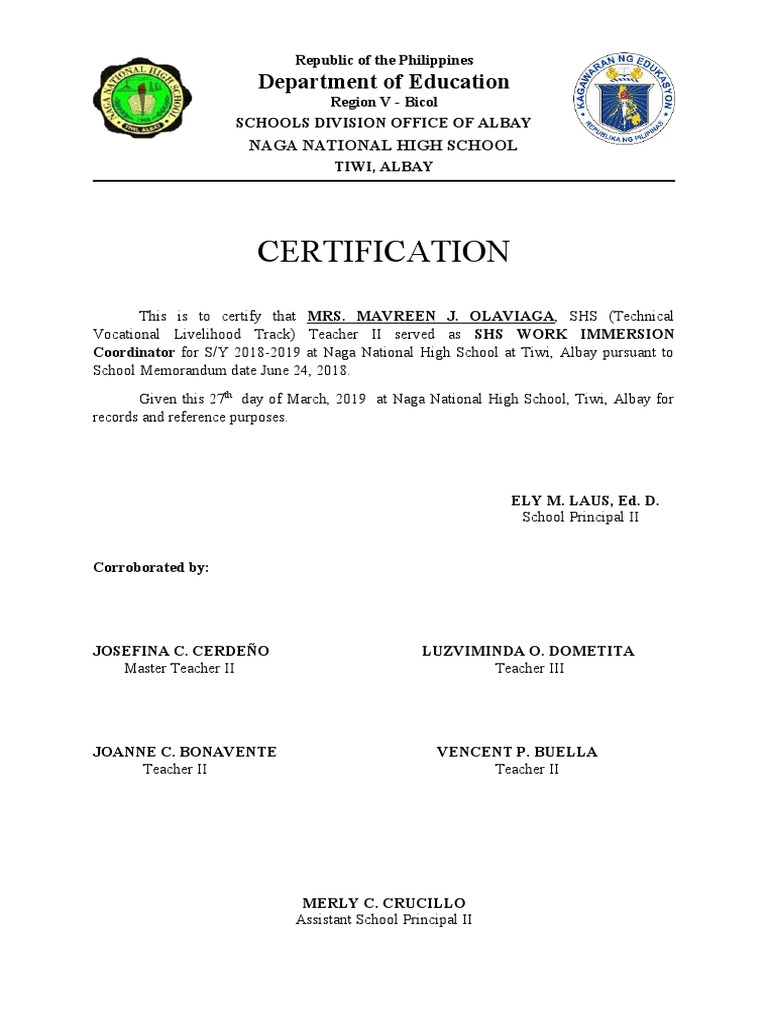 Certification: Department of Education | Download Free PDF | Further ...