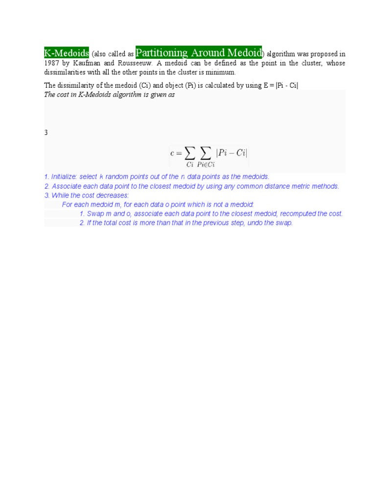 Partitioning Around Medoid: K-Medoids | PDF | Statistical ...