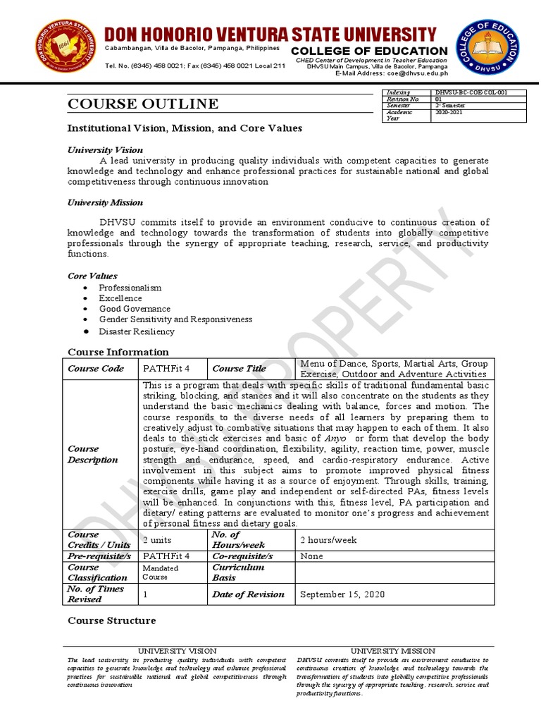 Course-Outline-for-PATHFIT 4 | PDF | Teacher Education | Teachers