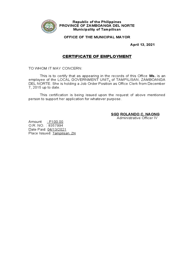 Teacher 1 Sample CoE | PDF