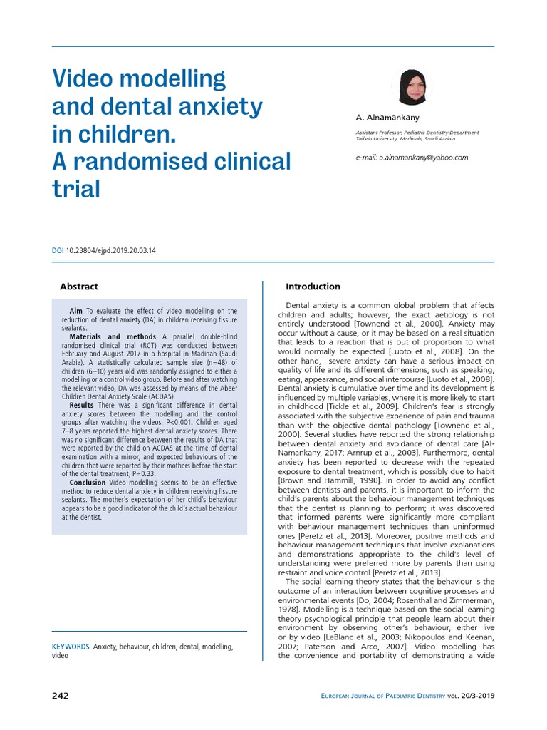 Video Modelling and Dental Anxiety in Children | PDF | Randomized ...