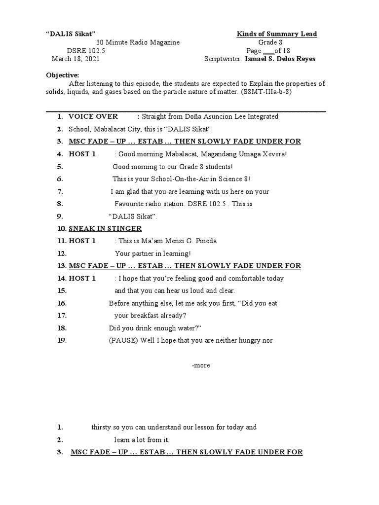 Checked RBI Script - Grade 8 - Science | PDF | Gases | Liquids