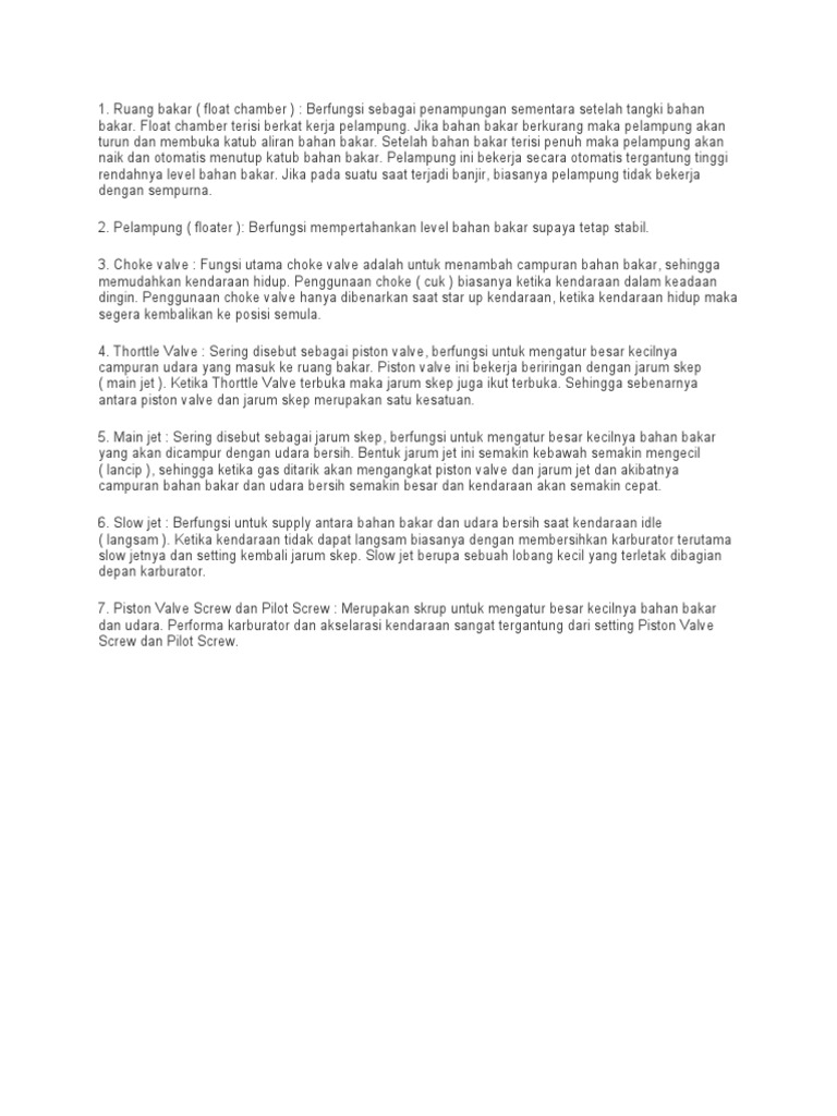 Komponen Karbu Kijang | PDF