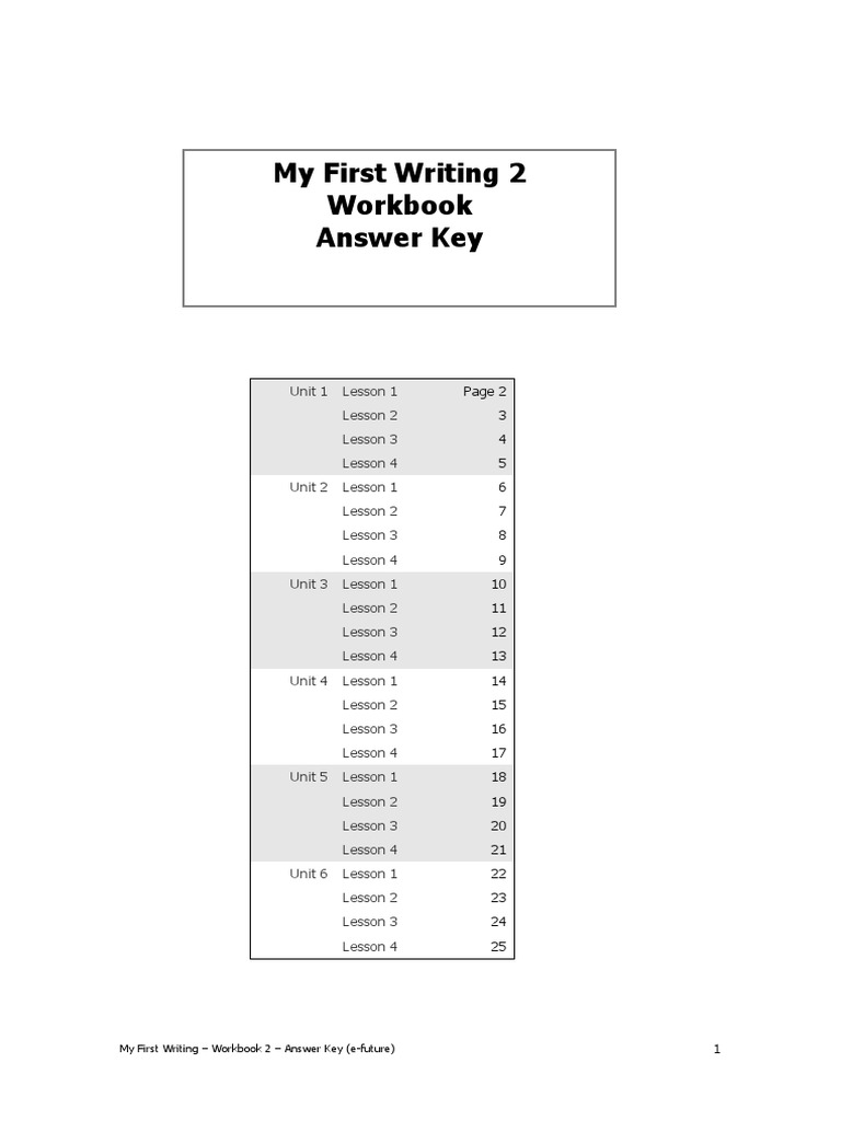 My First Writing - Workbook 2 - Answer Key (E-Future) | PDF