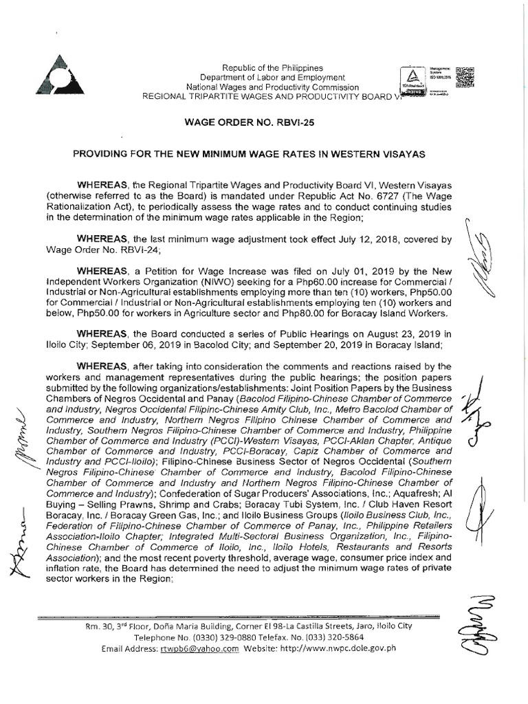 Wage Order No. RB VI 25 | PDF