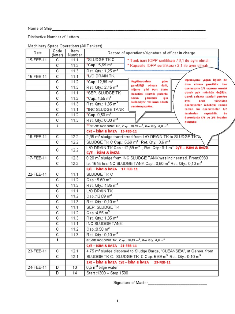 OIL Record Book - Part I - Machinery Space Operations Sample | PDF