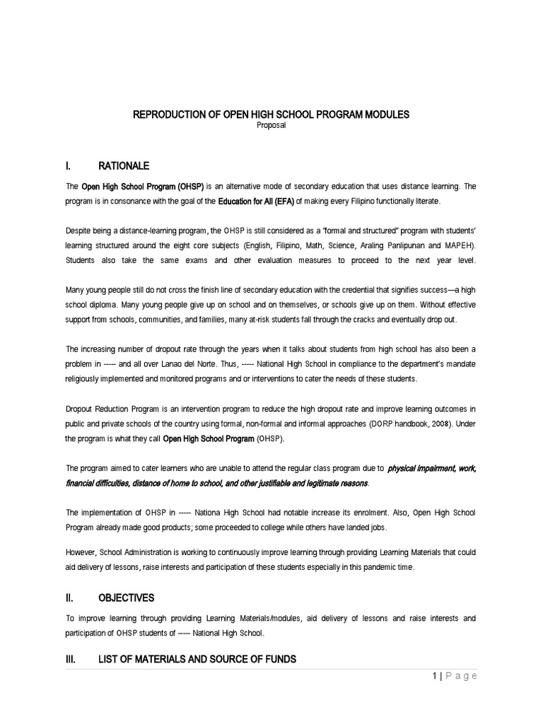 Proposal - Open High School0 | Download Free PDF | Distance Education ...