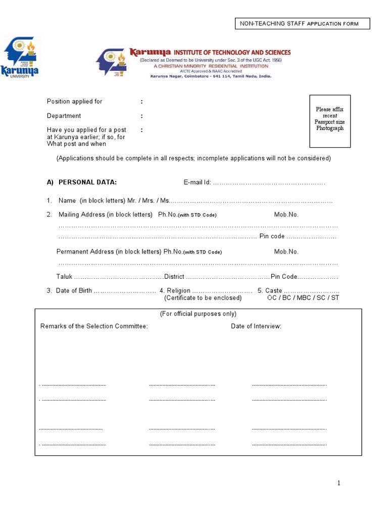 Application Form: Non-Teaching Staff | PDF