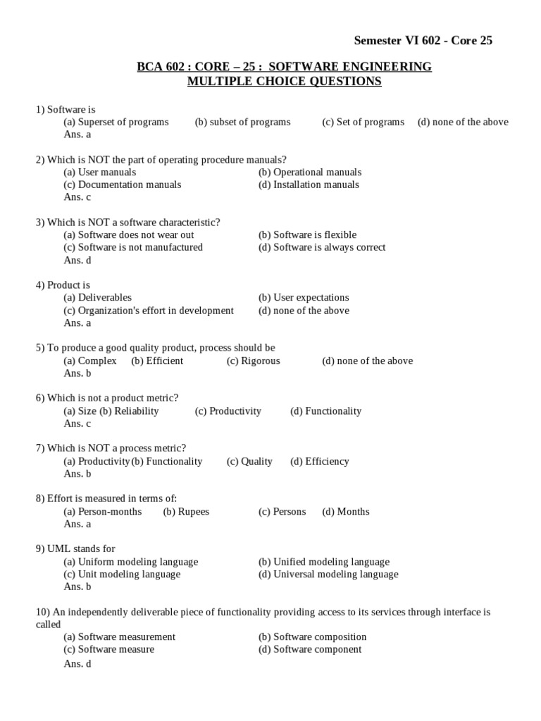 MCQ Collection SOFTWARE ENGINEERING | PDF | Software Testing | Software ...