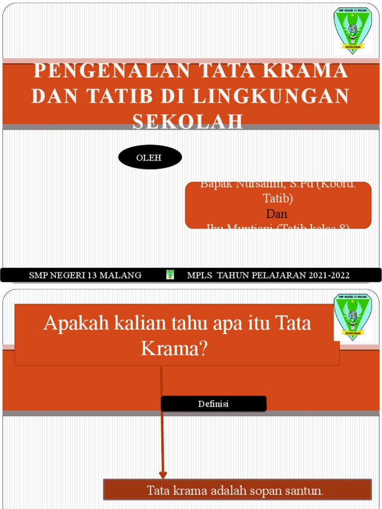 Materi MPLS 2021 Tatib Dan Tatrama Sekolah | PDF