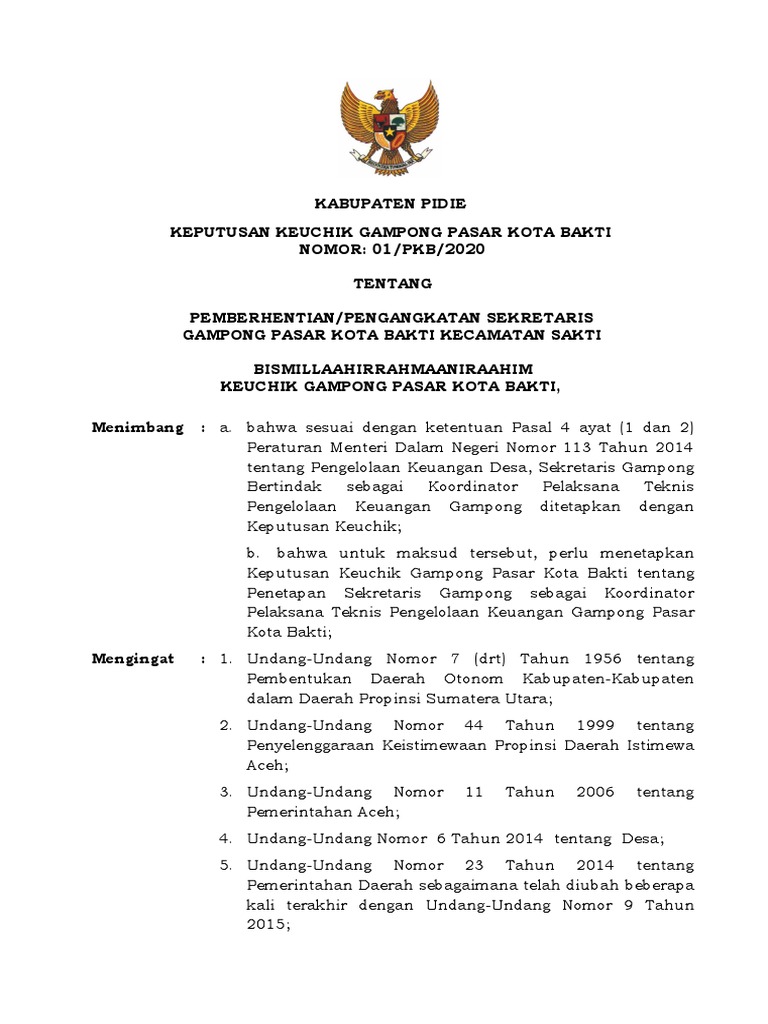 01.Sk Keuchik TTG Sekdes | PDF