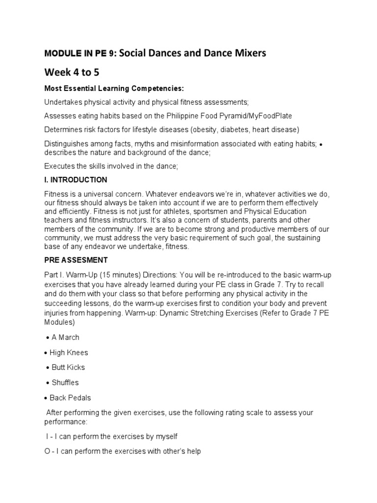 MODULE IN PE 9 Week 4 To 5 q2 | PDF | Ballroom Dance | Physical Education