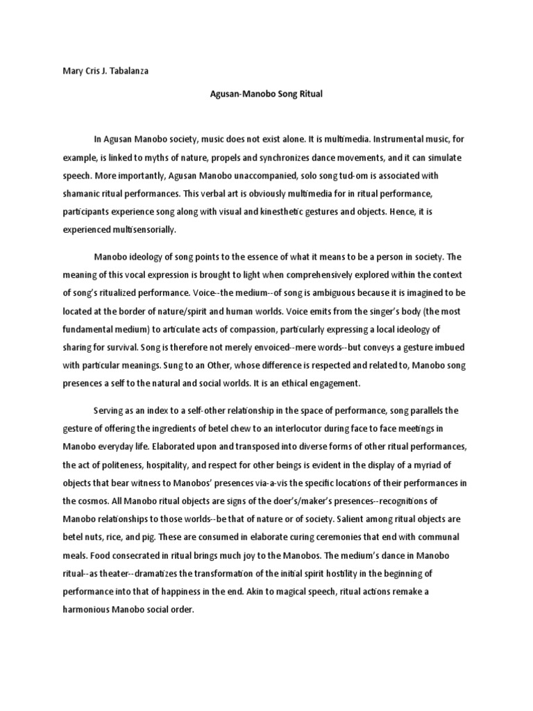 Manobo Song Ritual | PDF | Rituals | Gesture