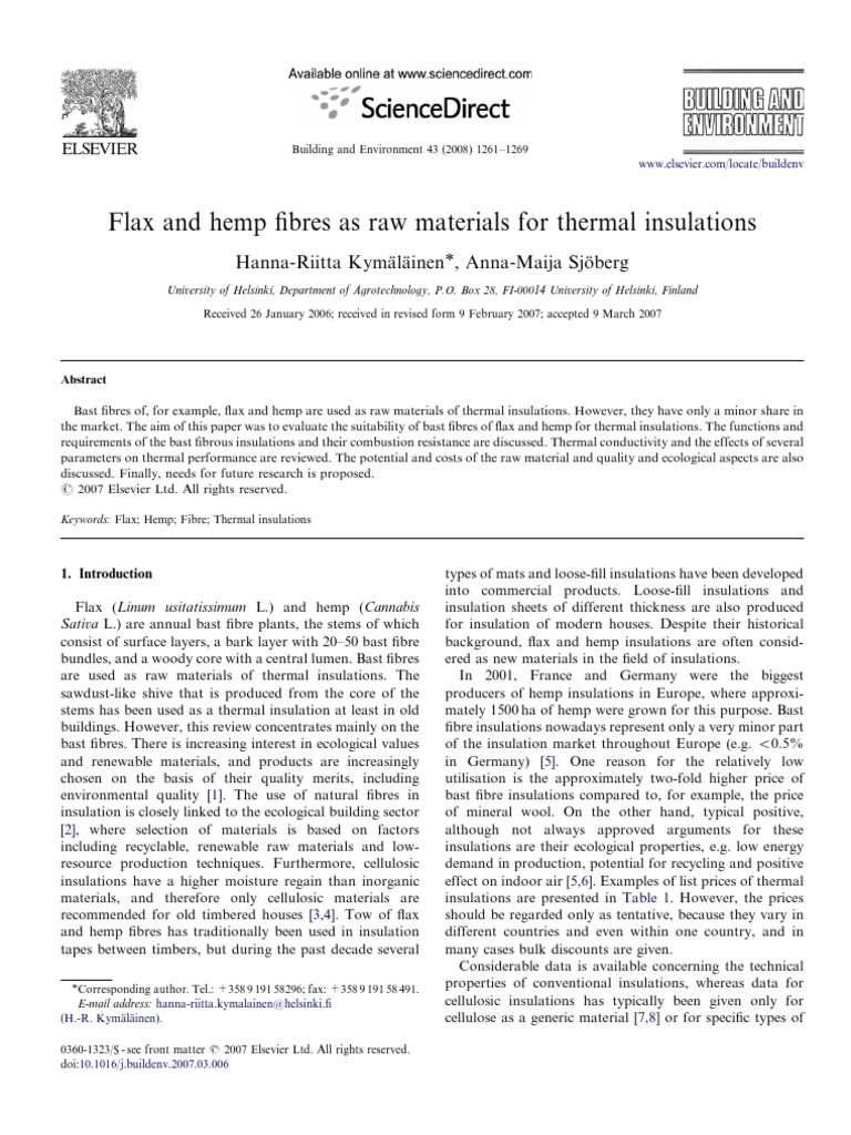 Flax and Hemp Fibres As Raw Materials For Thermal Insulations | PDF ...
