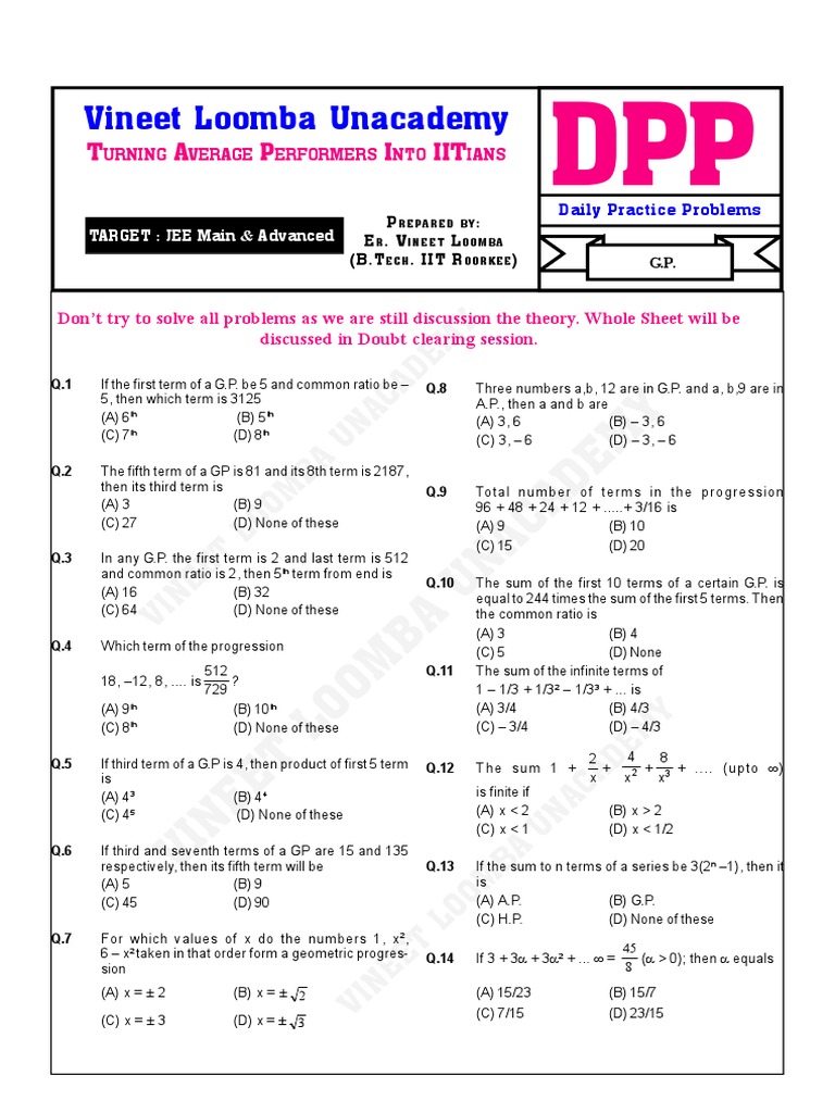 JEE Main & Advanced GP Practice Problems | PDF | Numbers | Elementary ...