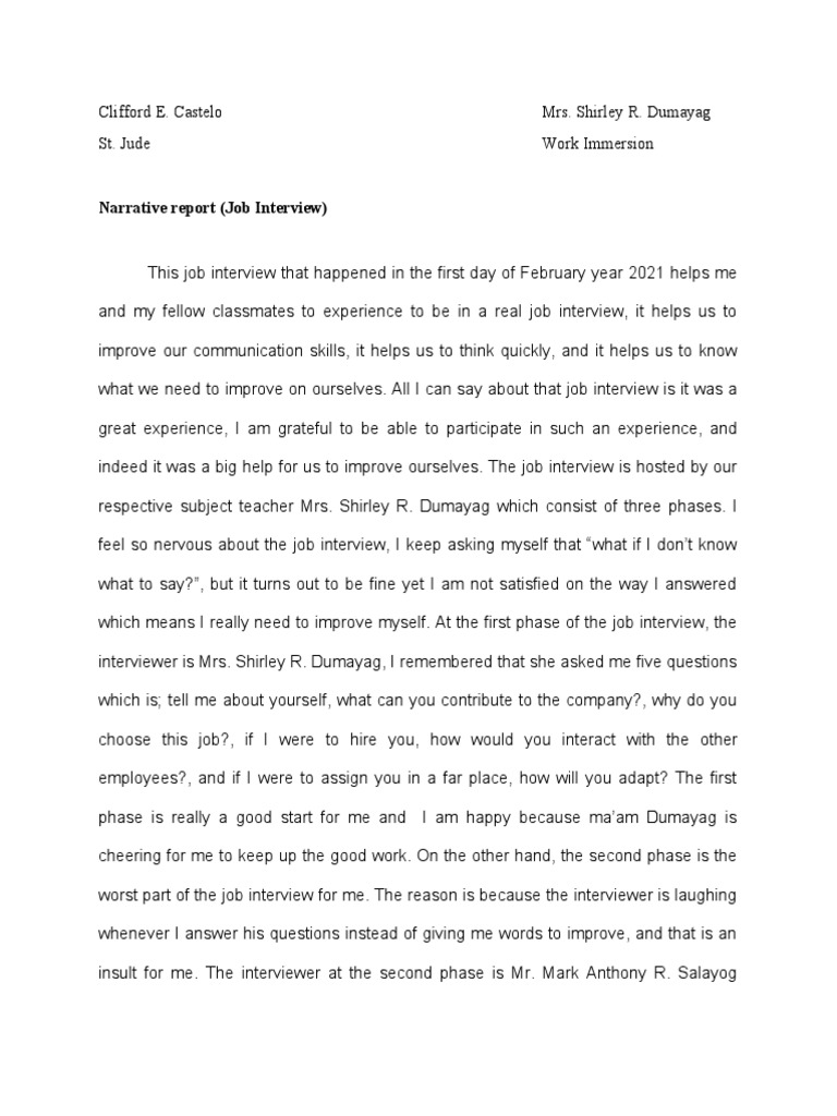Narrative Report (Job Interview) | Download Free PDF | Job Interview ...