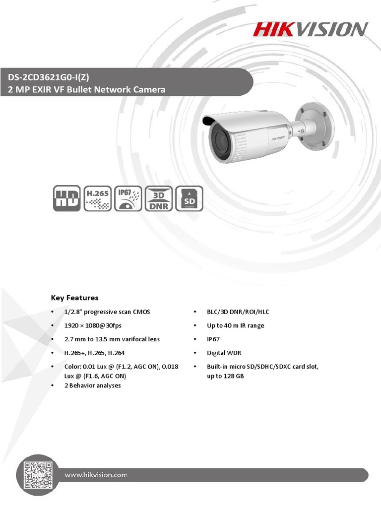 DS-2CD3621G0-I (Z) 2 MP EXIR VF Bullet Network Camera: Key Features | PDF | Computer Networking ...