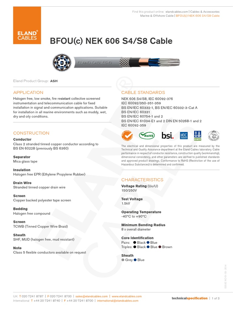 Bfou C Nek 606 s4 s8 Cable | PDF | Wire | Electrical Engineering